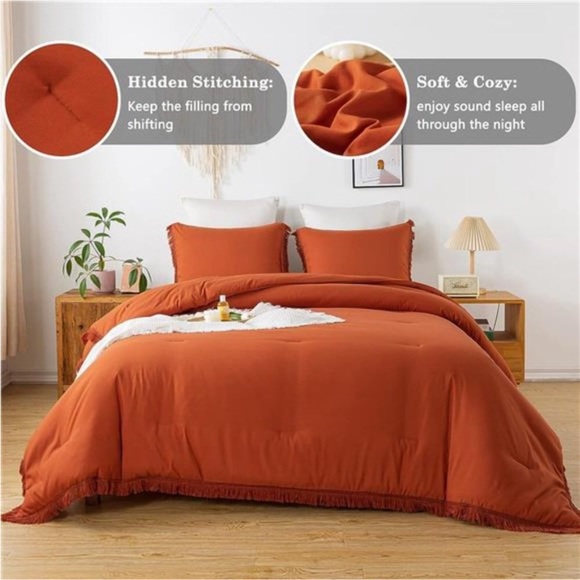 Bedding | Terracotta Comforter Set King 3 Pieces Burnt Orange Boho ...